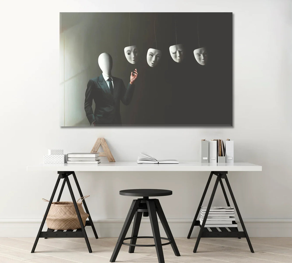 Buy Man without Face Chooses Different Masks Canvas Print - Premium ...