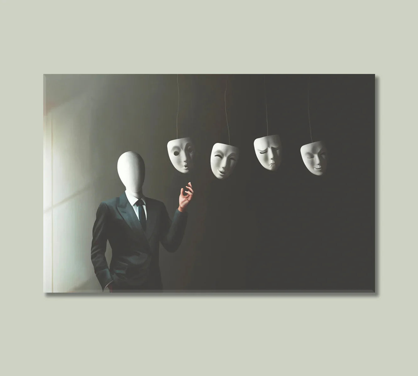 Buy Man without Face Chooses Different Masks Canvas Print - Premium ...